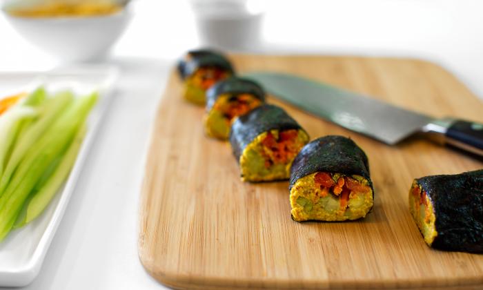 Nori Rolls with Ginger Almond Paste and Raw Vegetables | Foundation G+E